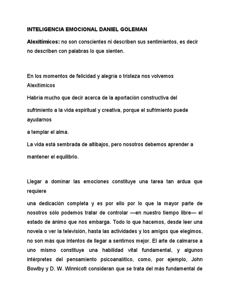 Inteligencia Emocional Daniel Goleman | PDF