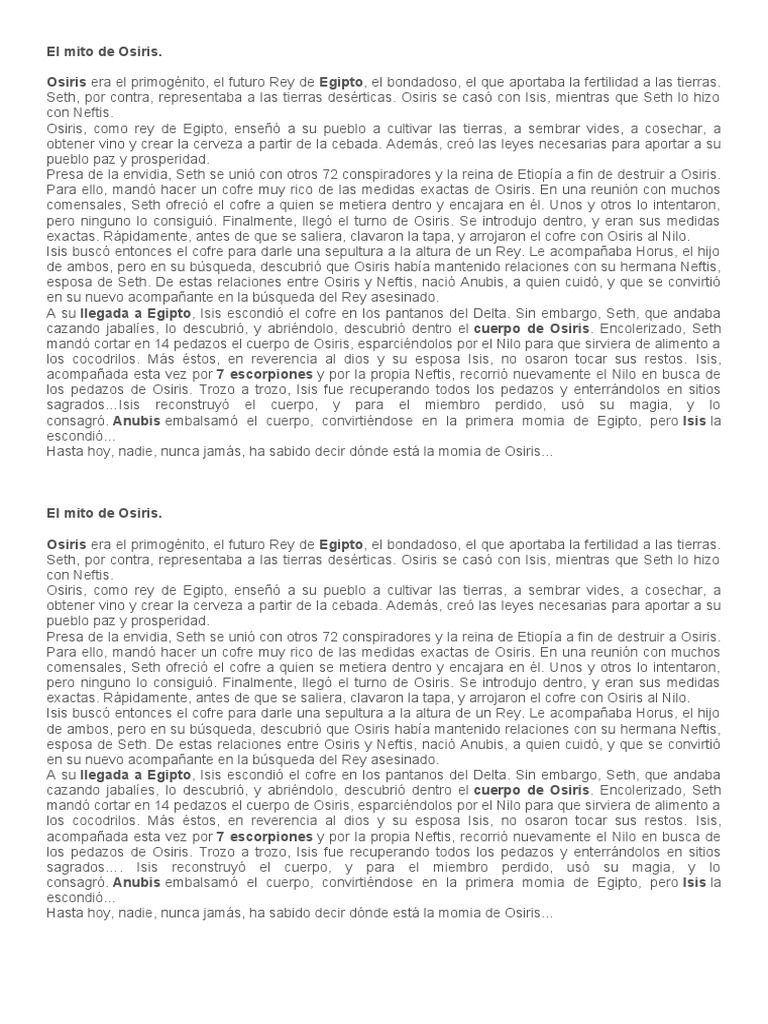 El Mito de Osiris | PDF | Osiris | Isis