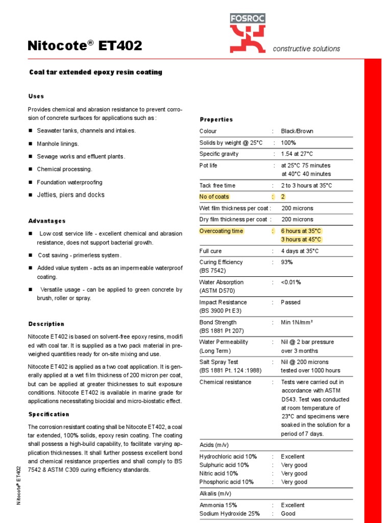 Nitocote ET402: Coal Tar Extended Epoxy Resin Coating | PDF | Personal ...