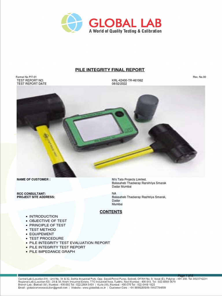 Pile Integrity Test Report KRL-42400 | PDF | Deep Foundation | Concrete