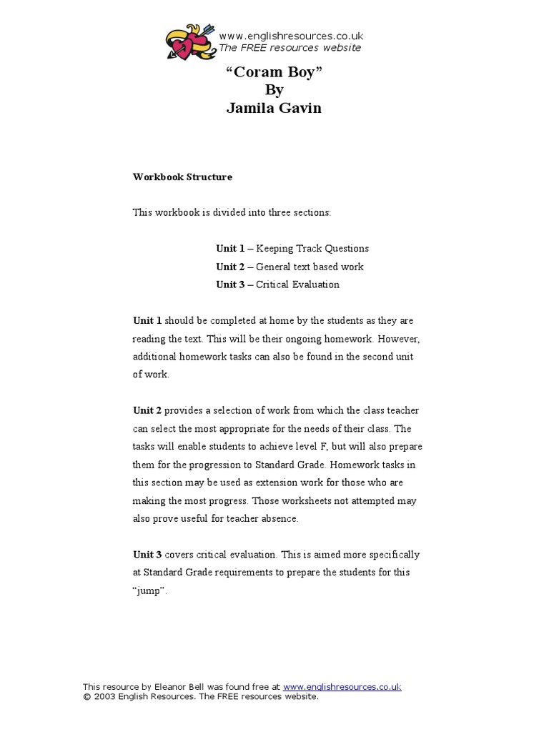 "Coram Boy" by Jamila Gavin: The FREE Resources Website | PDF