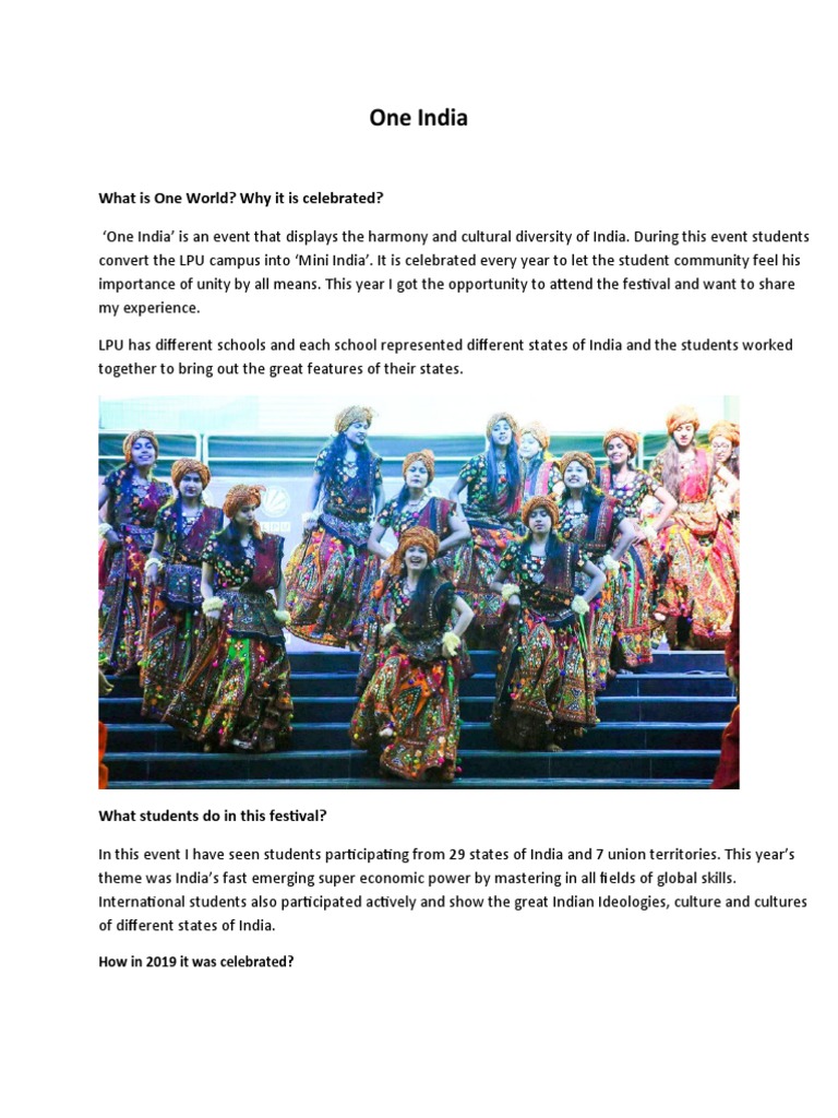 One India: What Is One World? Why It Is Celebrated? | PDF | South Asia