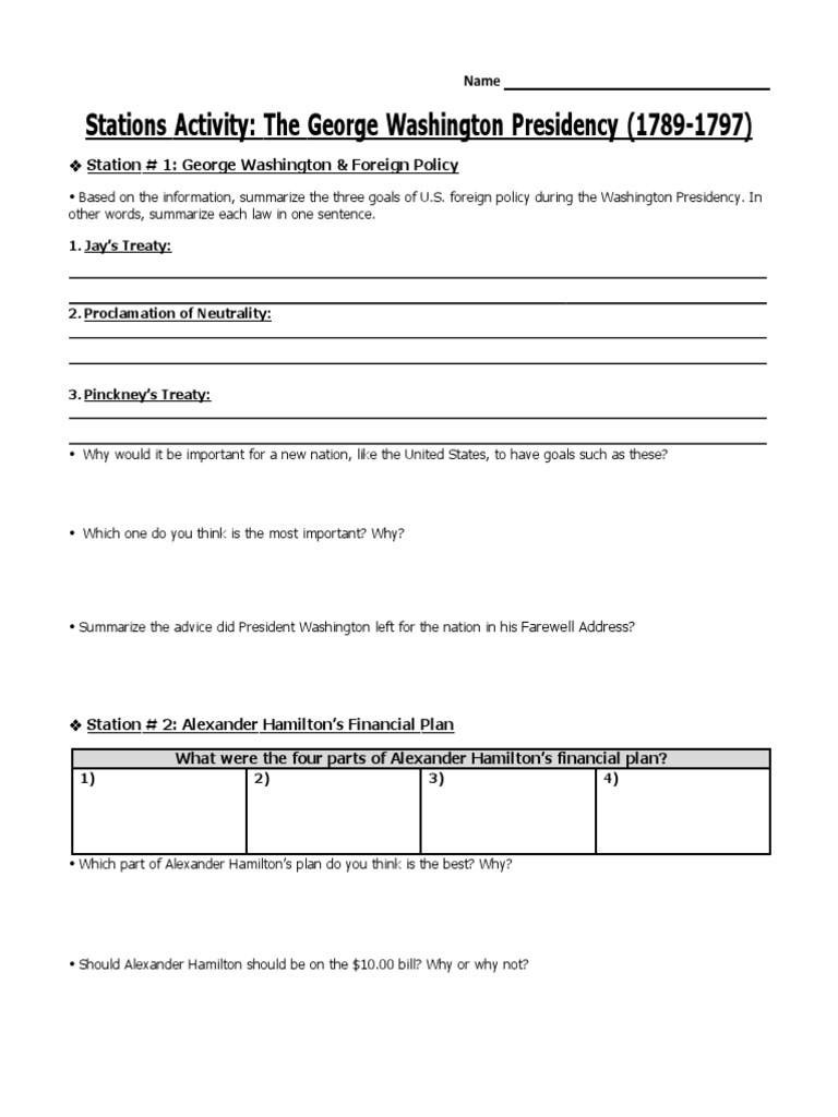 Washington Stations Activity | PDF | Alexander Hamilton | George Washington