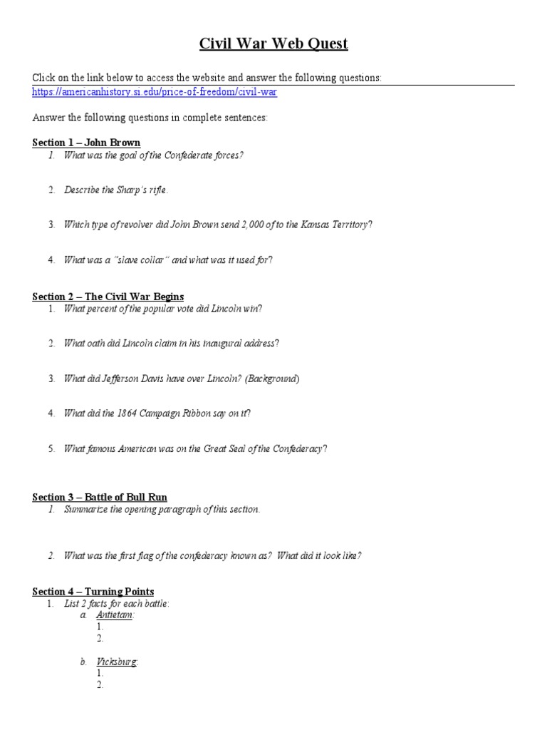 Civil War Webquest | PDF | Confederate States Of America | Abraham Lincoln