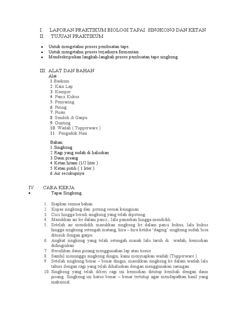 Proses Fermentasi Pembuatan Tape Singkong | PDF