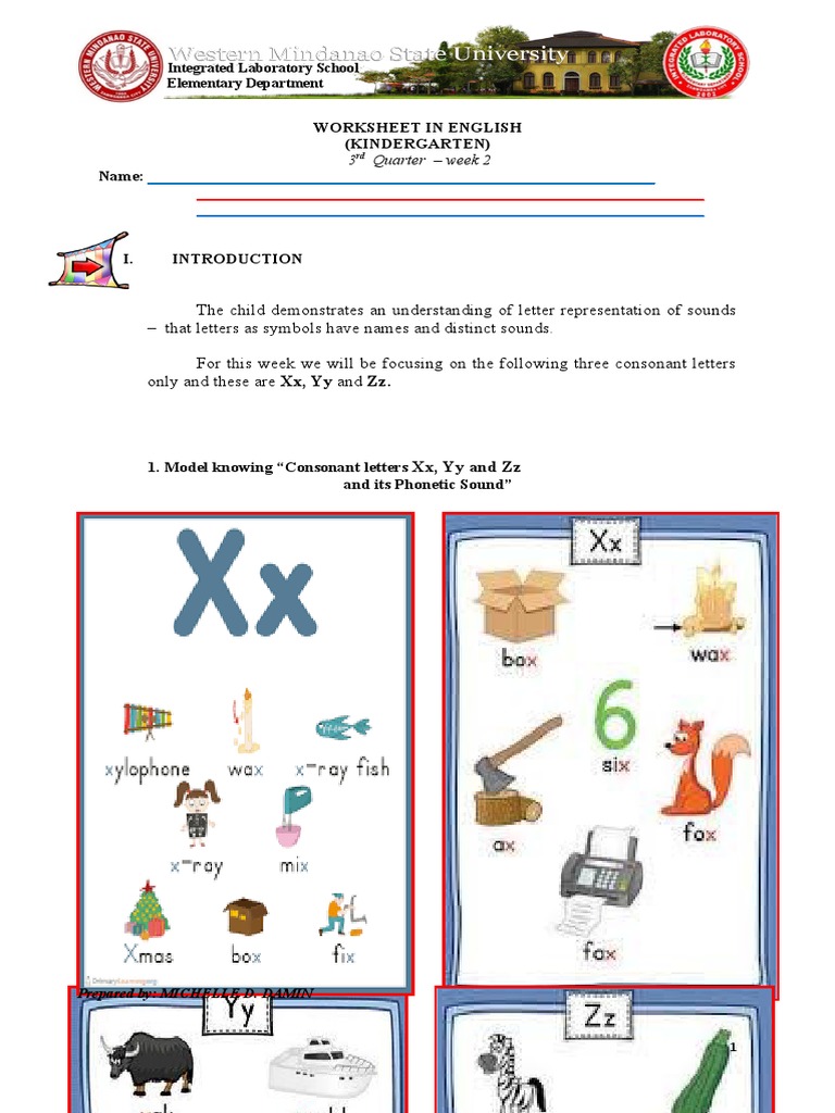 Learning the Sounds of Xx, Yy, and Zz: A Worksheet for Kindergarten ...