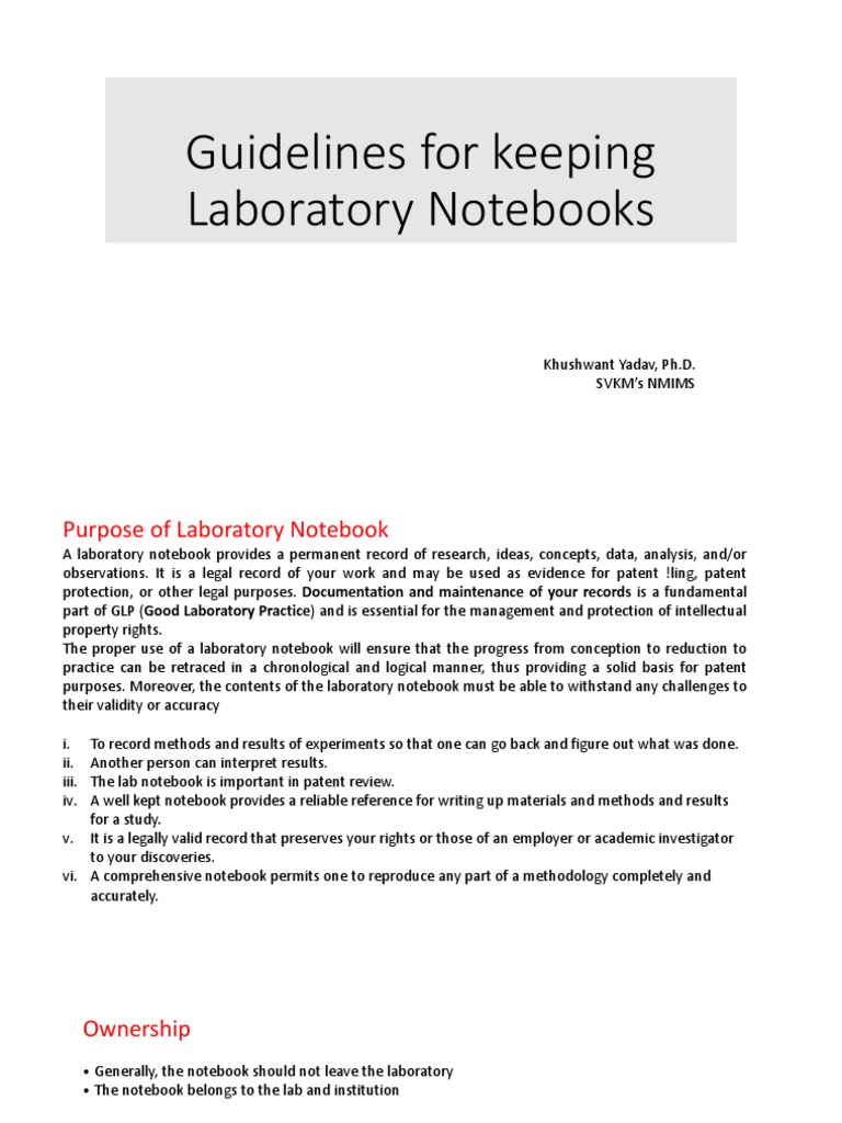 Guidelines For Keeping Laboratory Notebooks | PDF | Notebook | Experiment