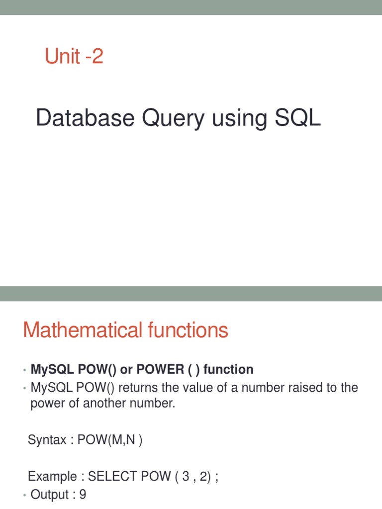 Unit - 2: Database Query Using SQL | Download Free PDF | Table (Database) | Computer Programming