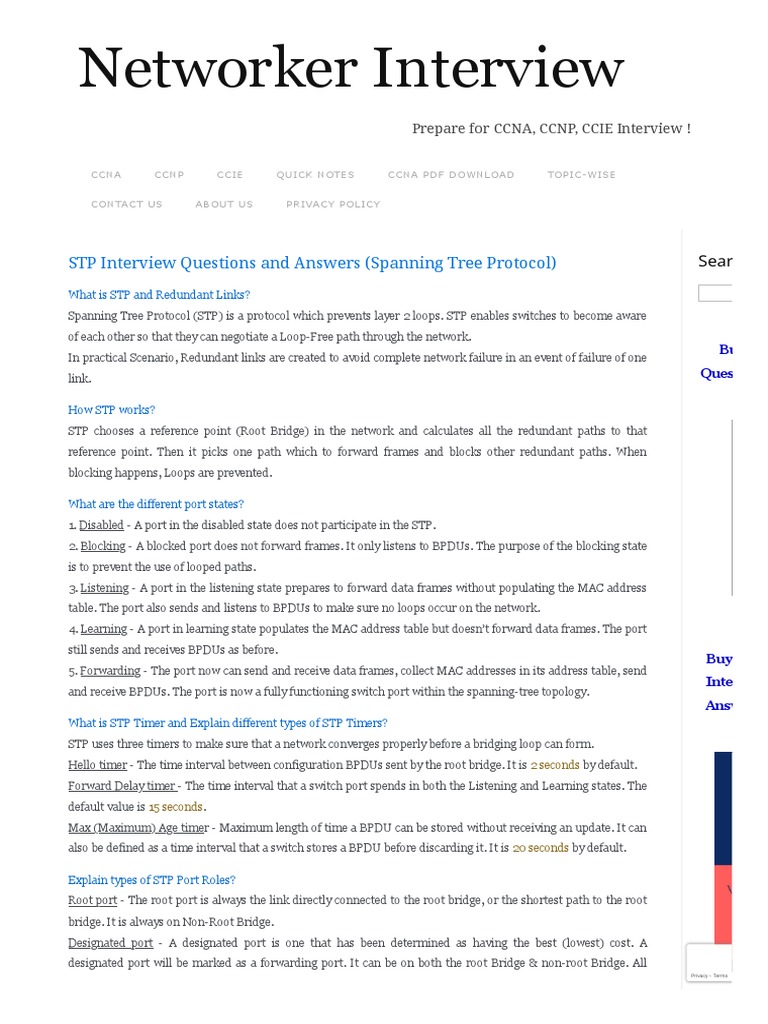 STP Interview Questions and Answers (Spanning Tree Protocol) - Networker Interview | PDF ...
