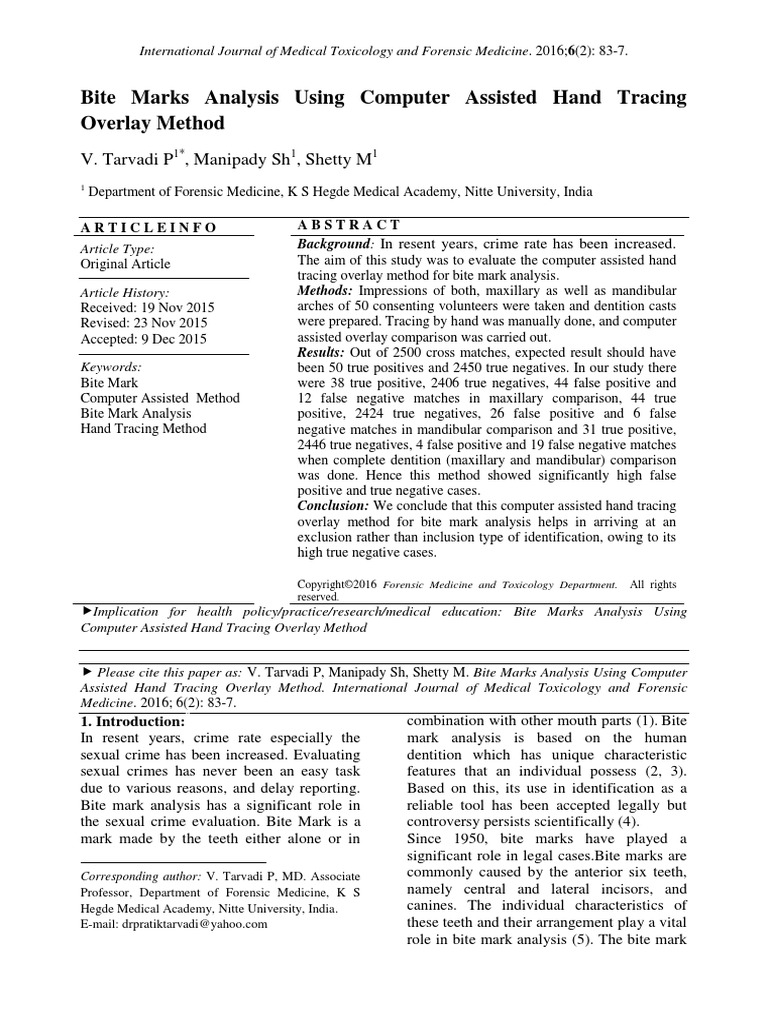 Bite Marks Analysis Using Computer Assisted Hand Tracing Overlay Method ...