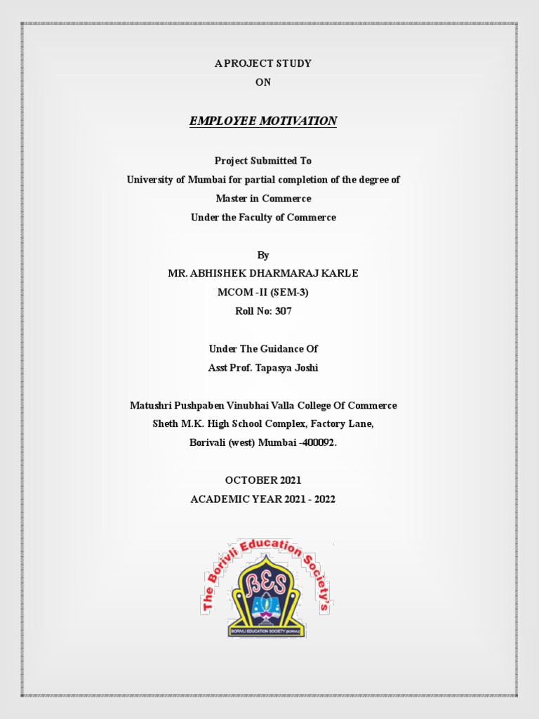 Project Study On Employee Motivation | PDF | Motivational | Motivation