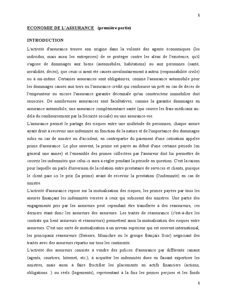 Economie de L'assurance Partie 1 | PDF | Assurance | Risque