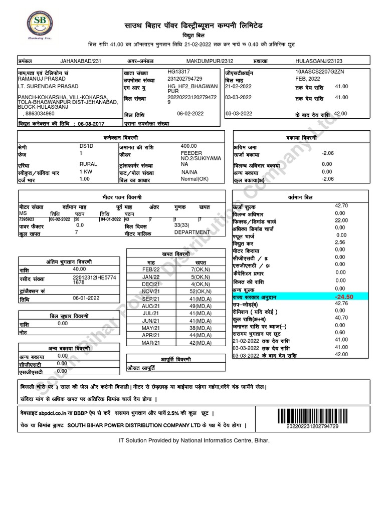 South Bihar Power Distribution Company LTD.: LKMFK FCGKJ I Oj FMLV HC W ...