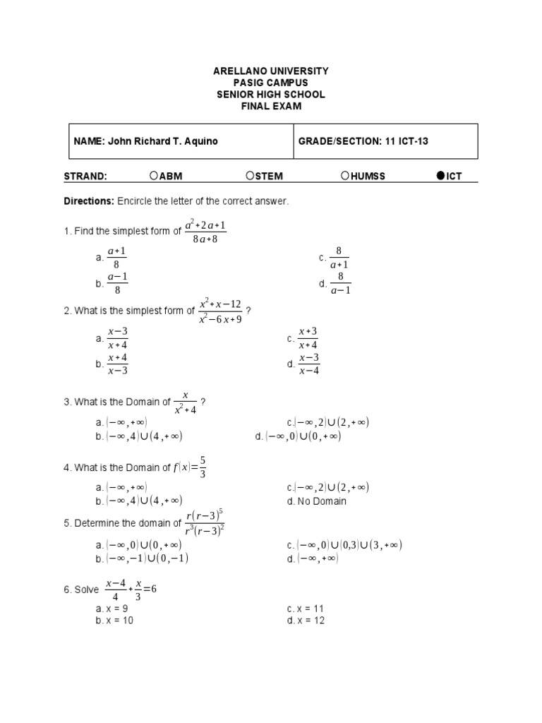 Midterm Gen Math Students | PDF | Asymptote | Geometry