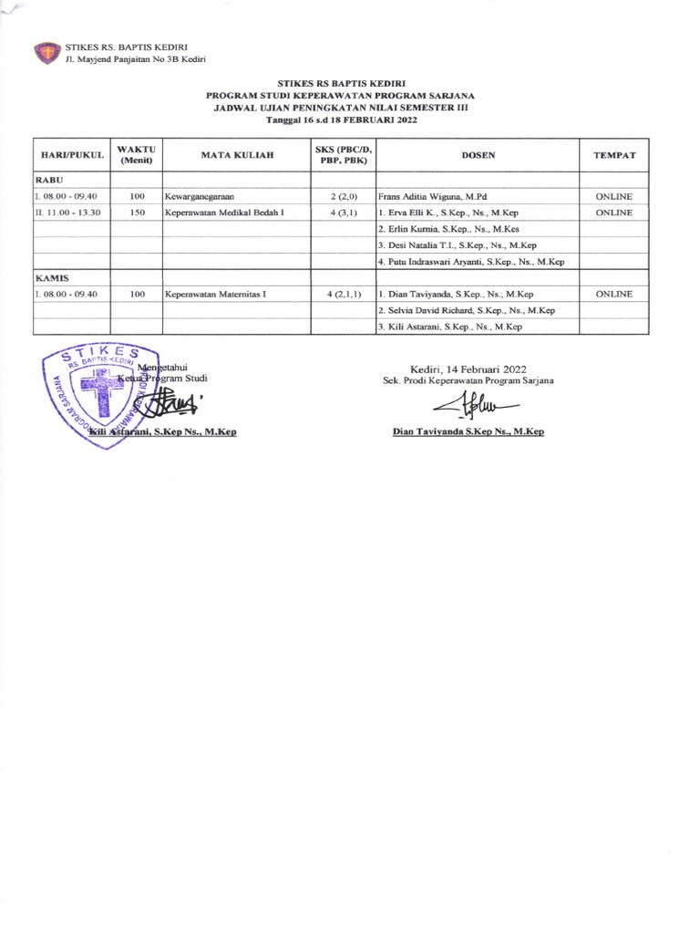 Jadwal Peningkatan Nilai TK 2 | PDF