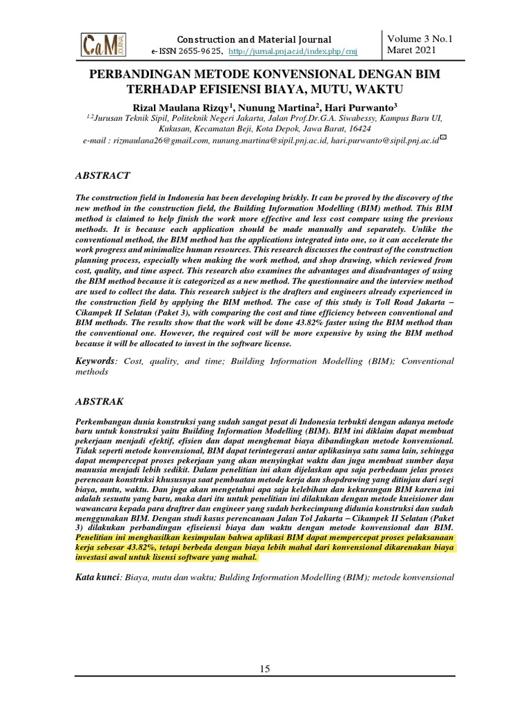 2021-Perbandingan Metode Konvensional-BIM | PDF | Building Information Modeling