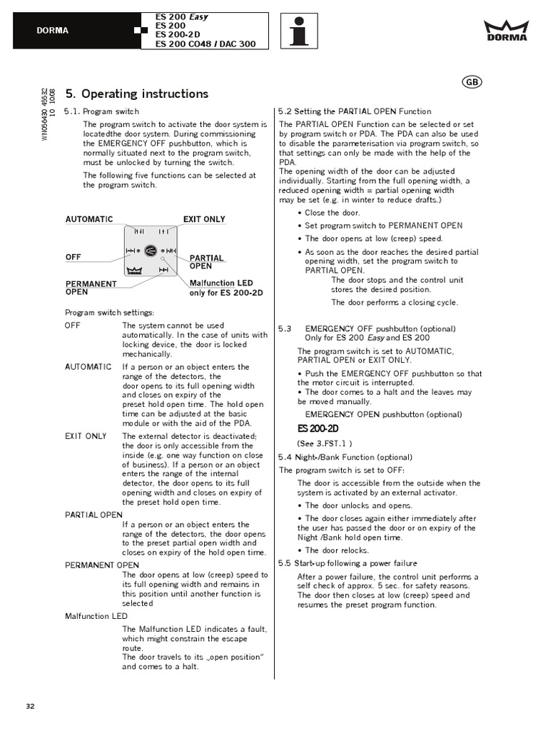 Operating Instructions: Dorma | PDF | Door | Switch