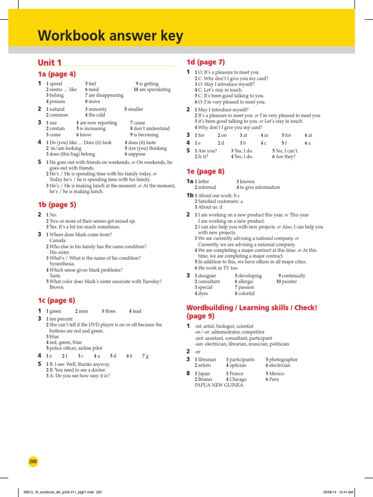 Workbook Answer Key: Unit 1 | PDF | Baggage