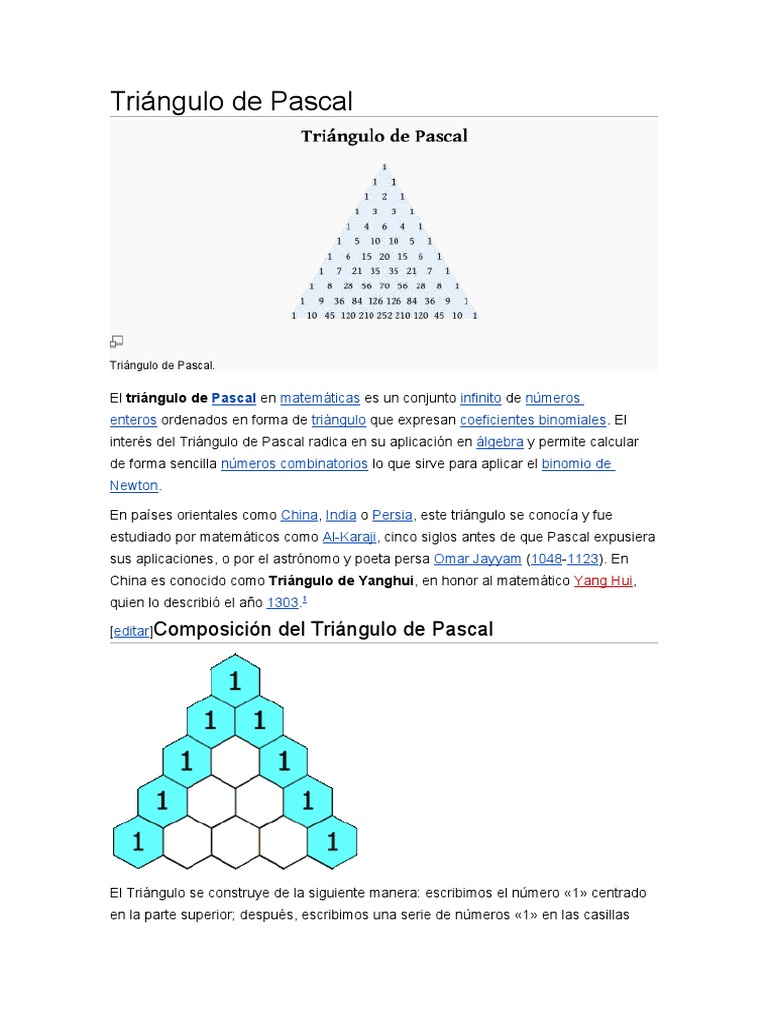 Triángulo de Pascal | PDF | Objetos matemáticos | Álgebra abstracta