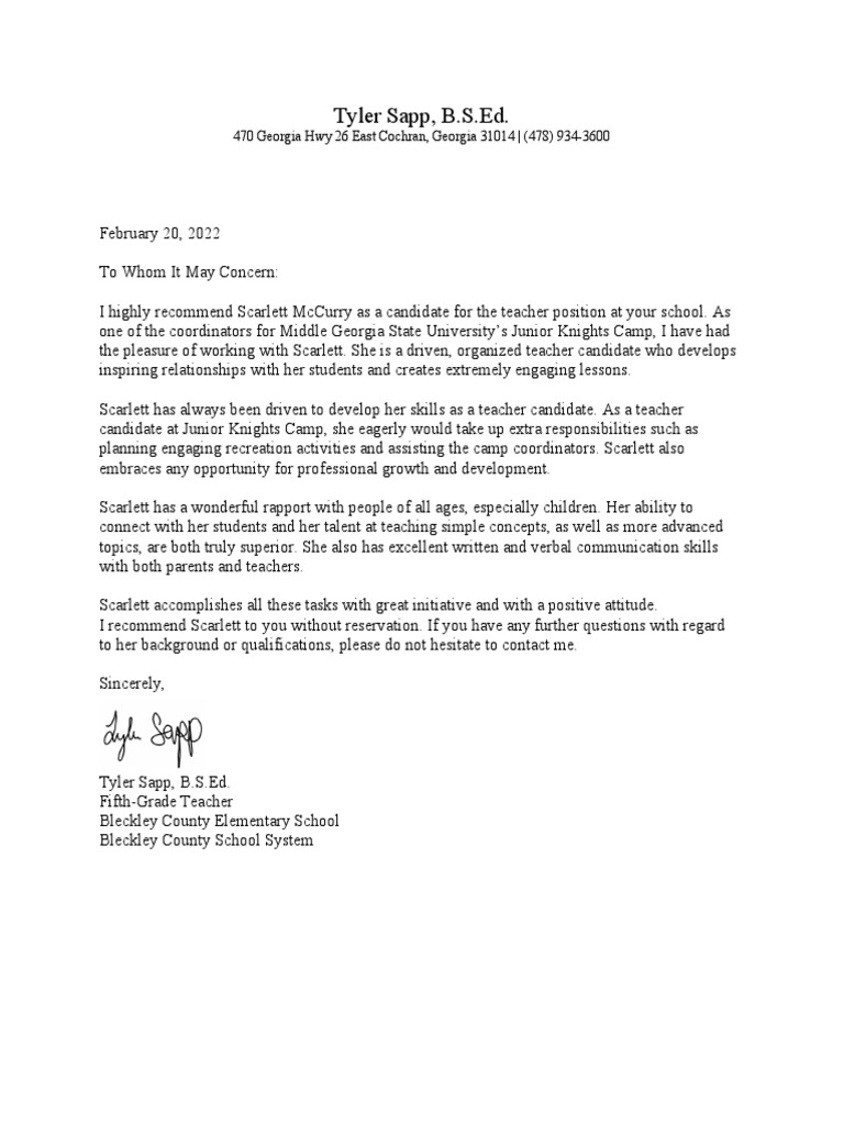 Reference Letter - S | PDF