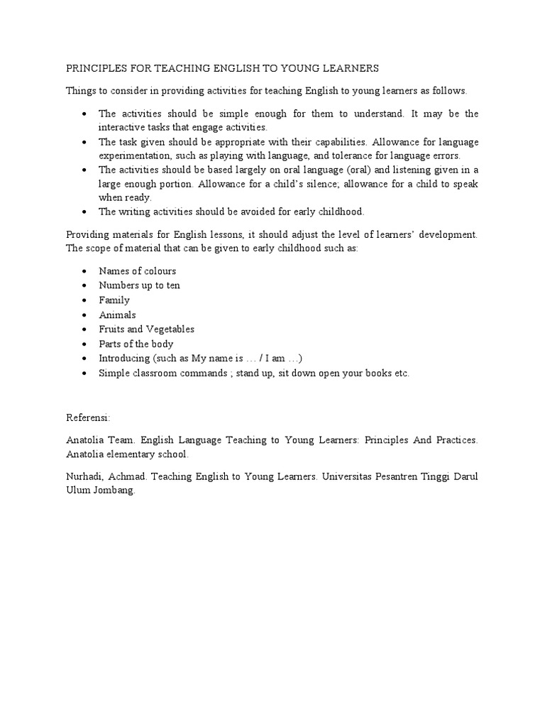 Principles For Teaching English To Young Learners | PDF