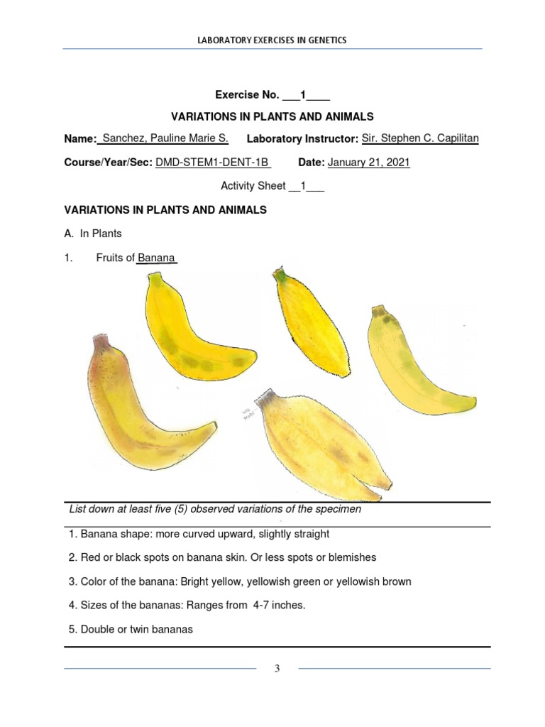 Laboratory Exercises in Genetics: List Down at Least Five (5) Observed ...