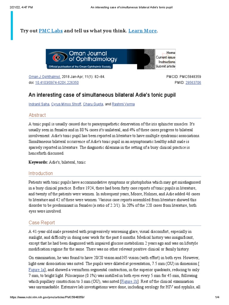Bilateral Adie's Tonic Pupil Case Study | PDF | Medicine | Clinical ...