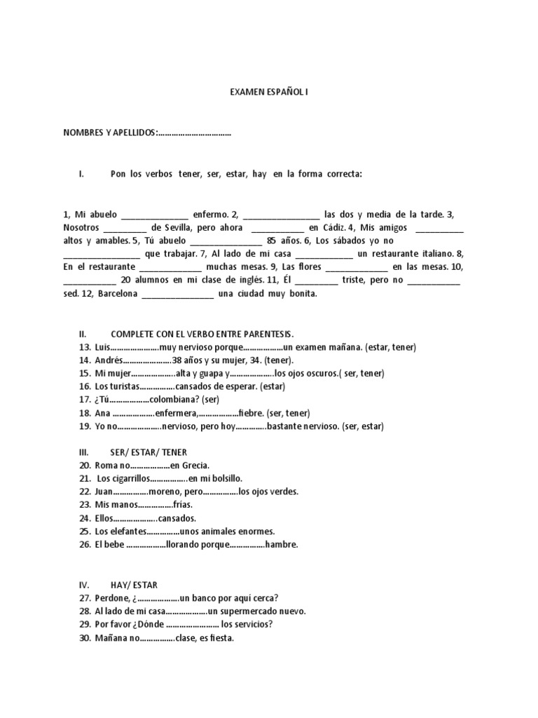 Examen Español I | PDF | Cocina, comidas y vino
