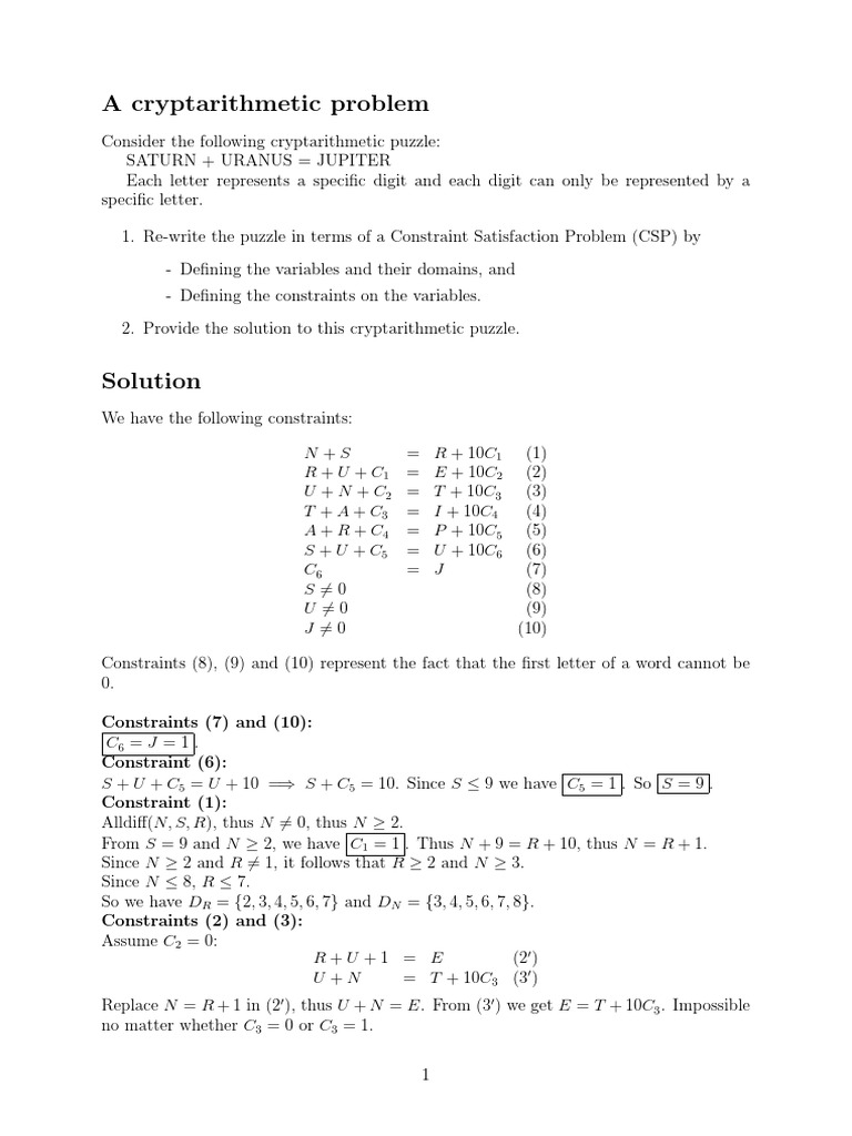Cryptarithmetic Puzzle | PDF | Applied Mathematics | Mathematics Of Computing