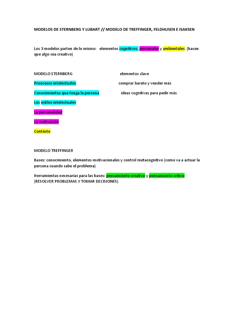 Modelos de Sternberg y Lubart Treffinger, Feldhusen e Isaksen | PDF
