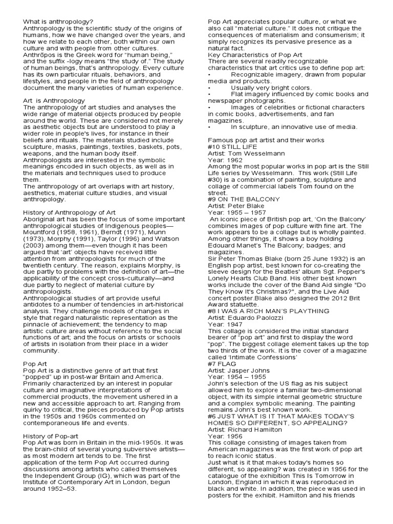 Understanding Anthropology and Pop Art | PDF | Dances | Tempo