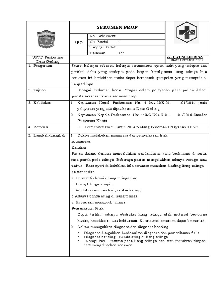Pedoman Penanganan Serumen Prop | PDF | Kesehatan Holistik