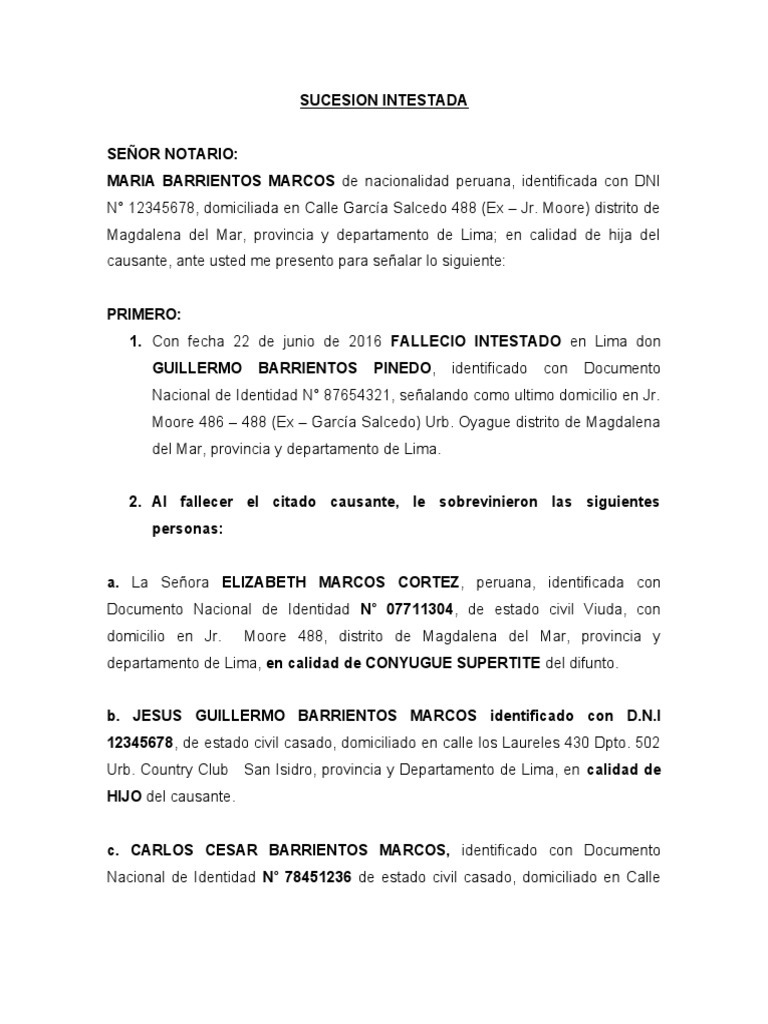 Modelo de Sucesion Intestada Notarial | PDF | Certificado de nacimiento ...