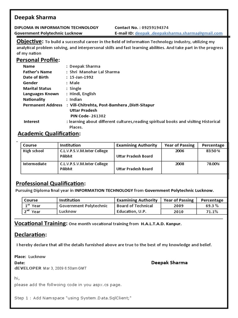 Deepak CV | PDF | Sql | Computing