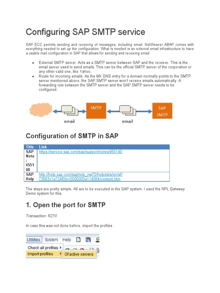 Configuring SAP SMTP Service | PDF | Email Address | Cyberspace
