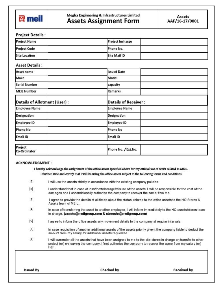 Assets Assignment Form | PDF