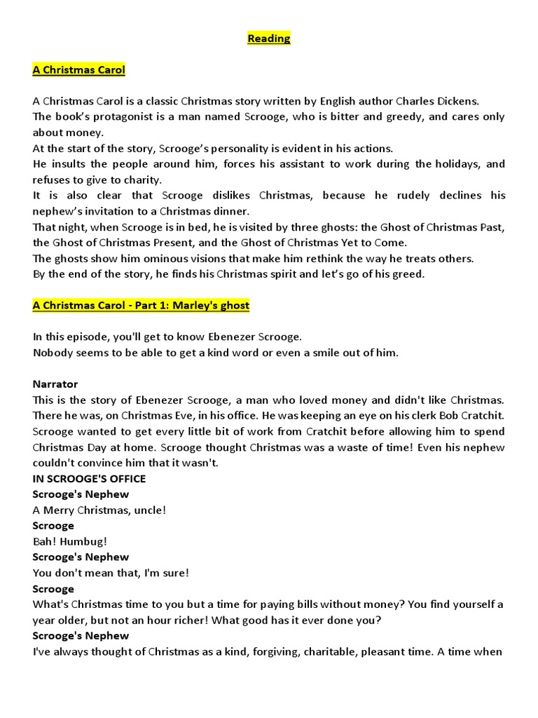 A Christmas Carol - Reading Activity | PDF | Ebenezer Scrooge | A ...