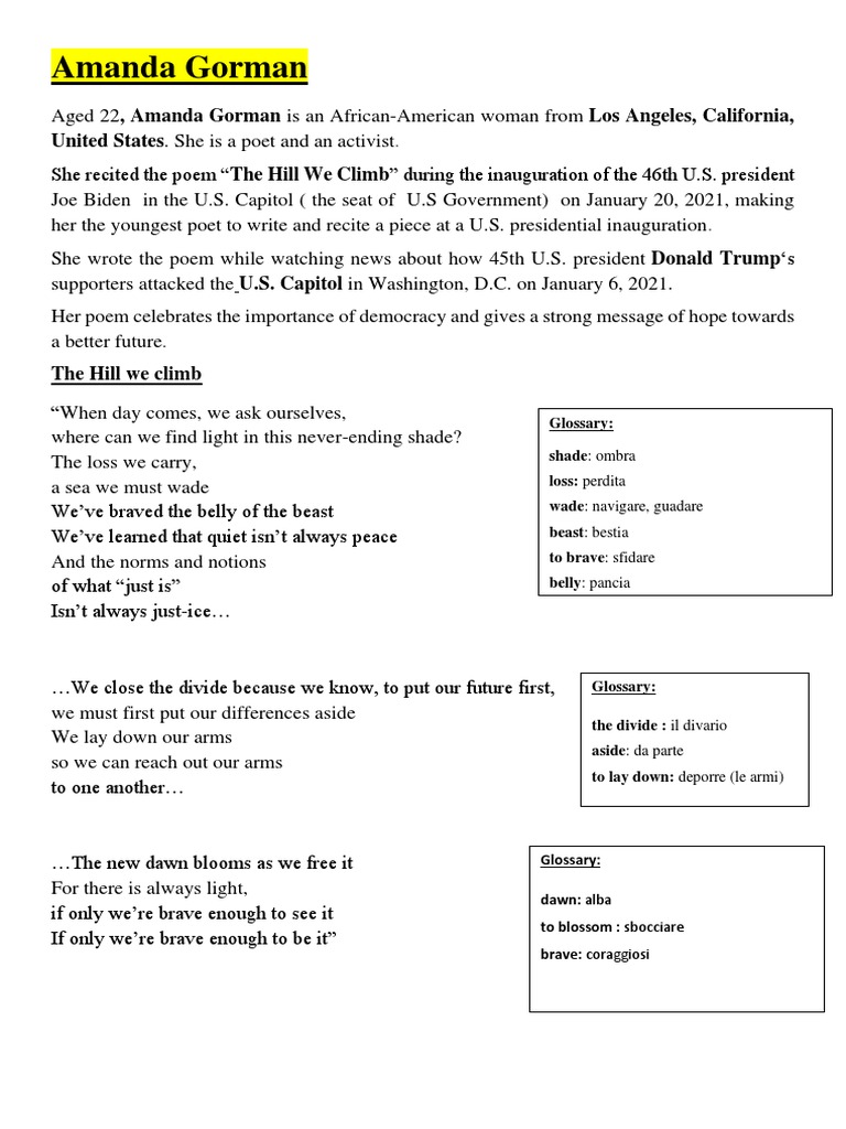 Amanda Gorman-The Hill We Climb | PDF