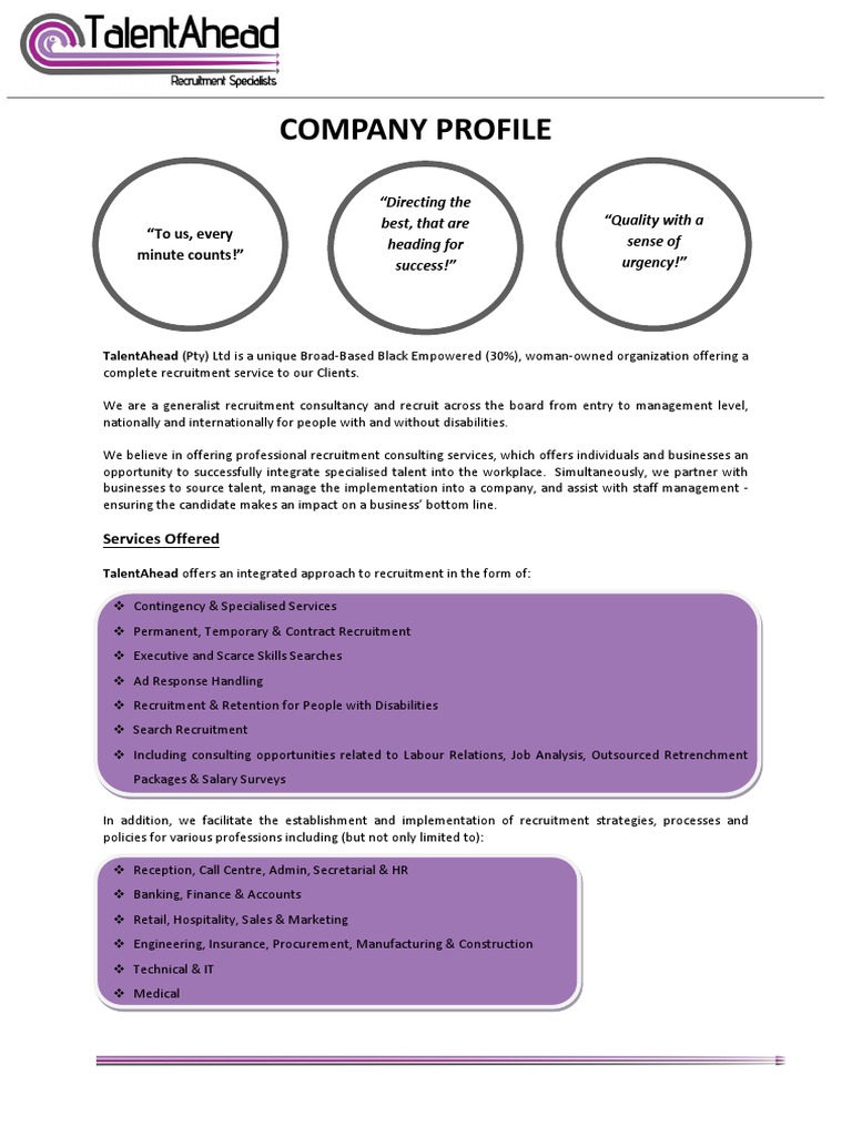 Sample Company Profile | PDF | Recruitment | Consultant
