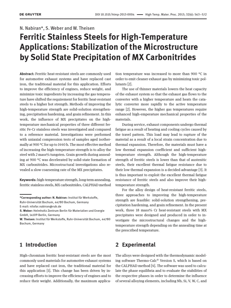 Ferritic Stainless Steels For High-Temperature Applications ...