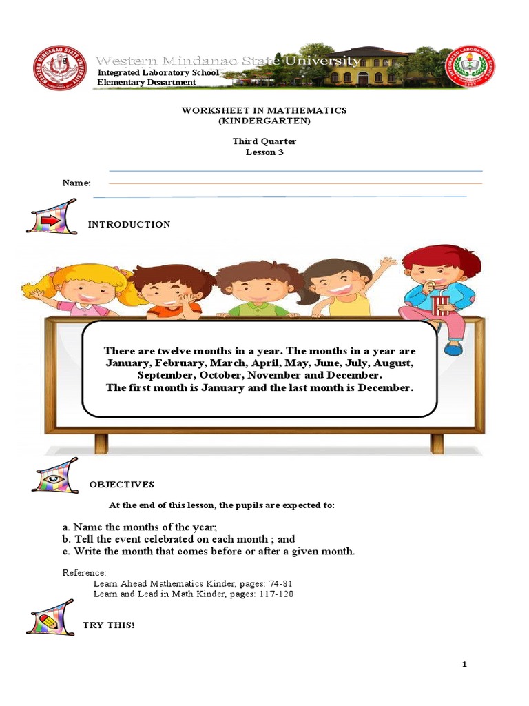 Worksheet in Mathematics (Kindergarten) Third Quarter Lesson 3 Name | PDF