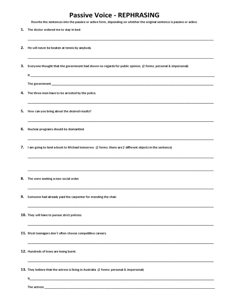 Passive Voice Rephrasing Exercises | PDF | Sports & Recreation