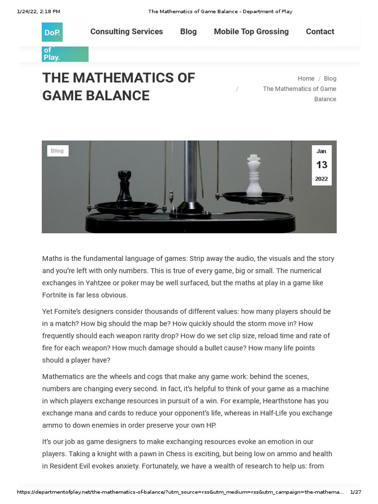 The Mathematics of Game Balance - Department of Play | PDF | Function ...
