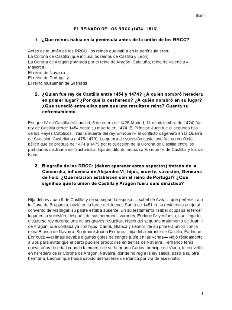 El Reinado de Los RRCC (1474 - 1516) | PDF | España