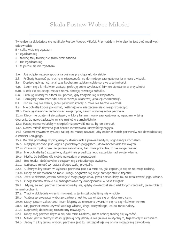 Skala Postaw Wobec Miłości | PDF