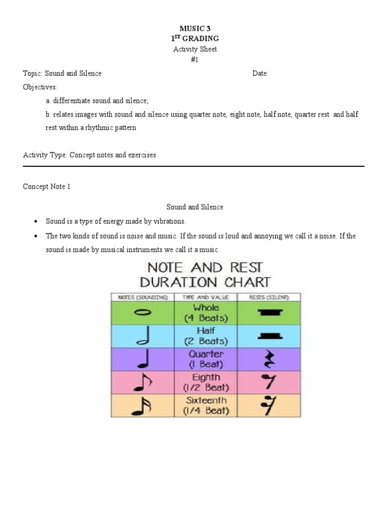 Sound and Silence Activities for Grade 3 | PDF | Sound | Qualia