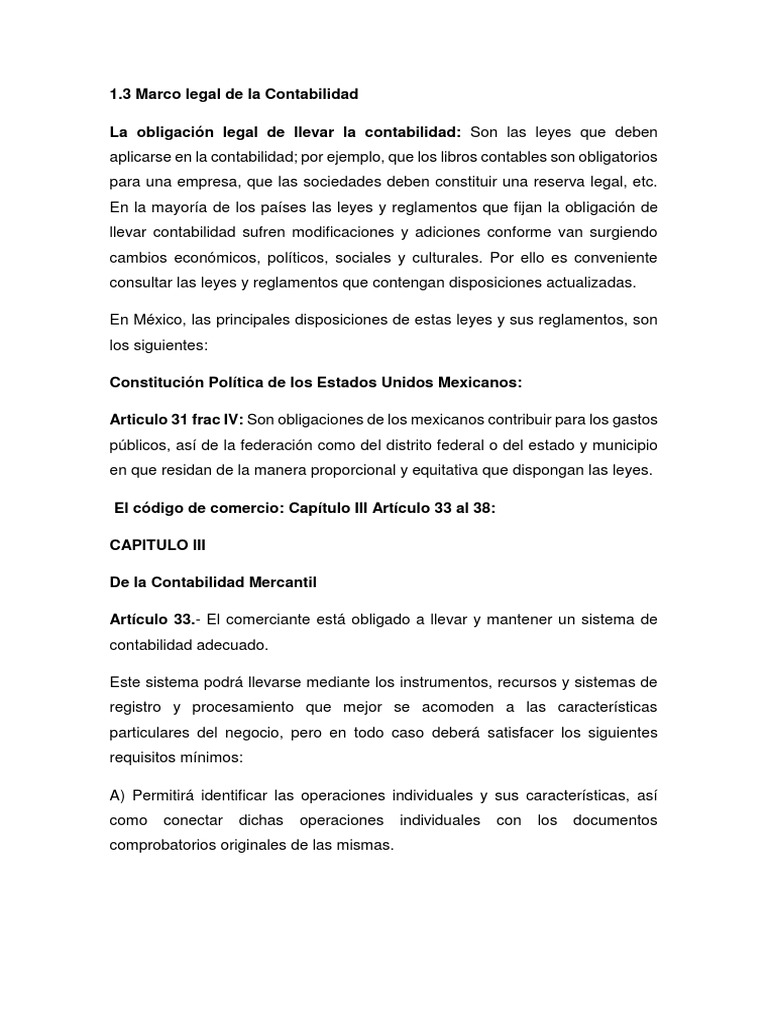 1.3 Marco Legal de La Contabilidad | PDF | Contabilidad | Economias