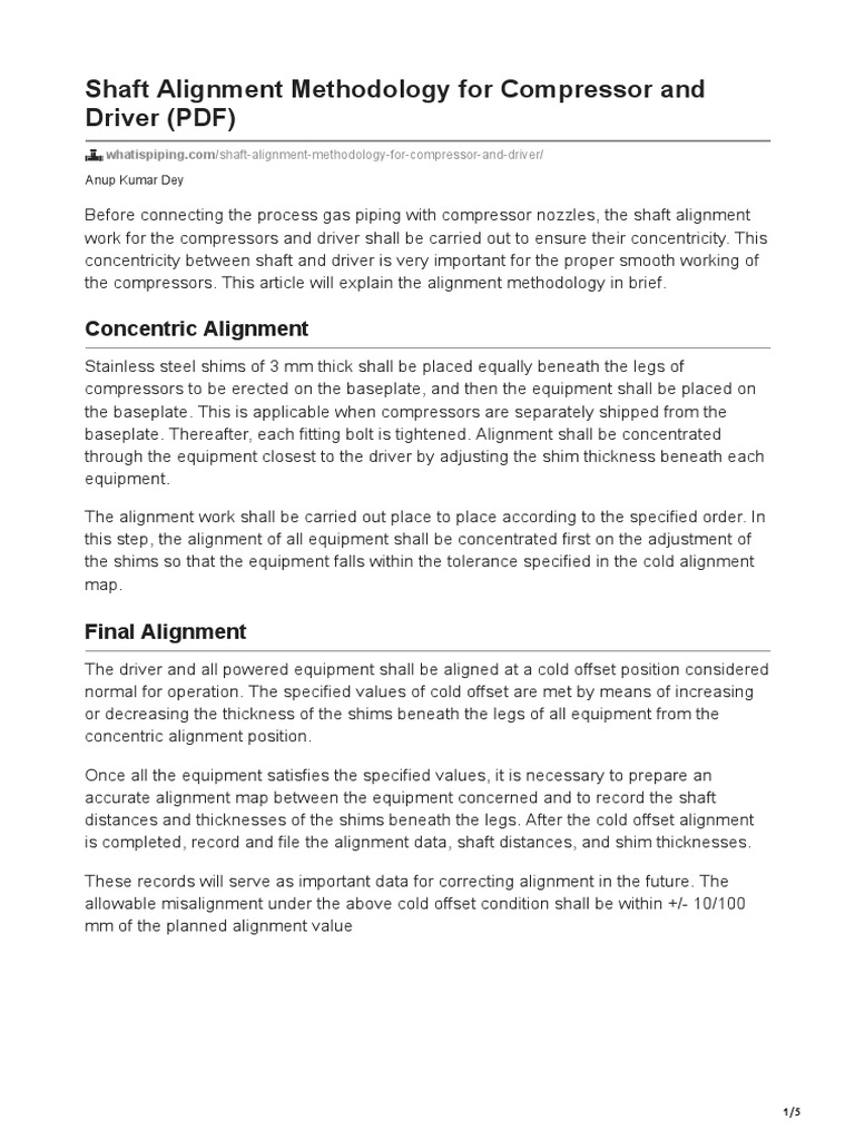 Shaft Alignment Methodology For Compressor and Driver PDF | PDF ...