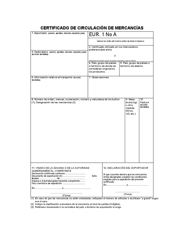 Certificado de circulación de mercancías EUR.1: Documento para ...