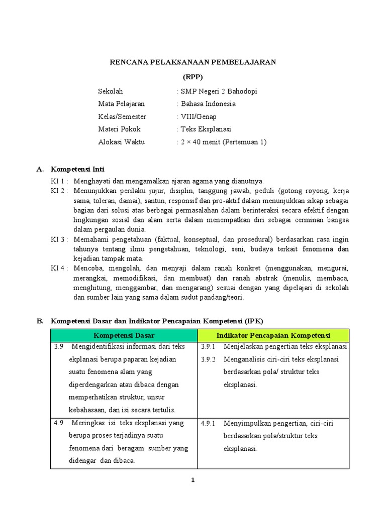 RPP Pertemuan 1 | PDF